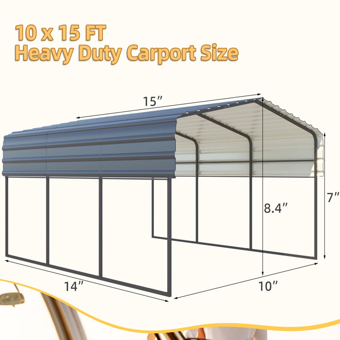 EROMMY 10 Ft. W x 15 Ft. D Carport with Galvanized Steel Roof & Reviews | Wayfair